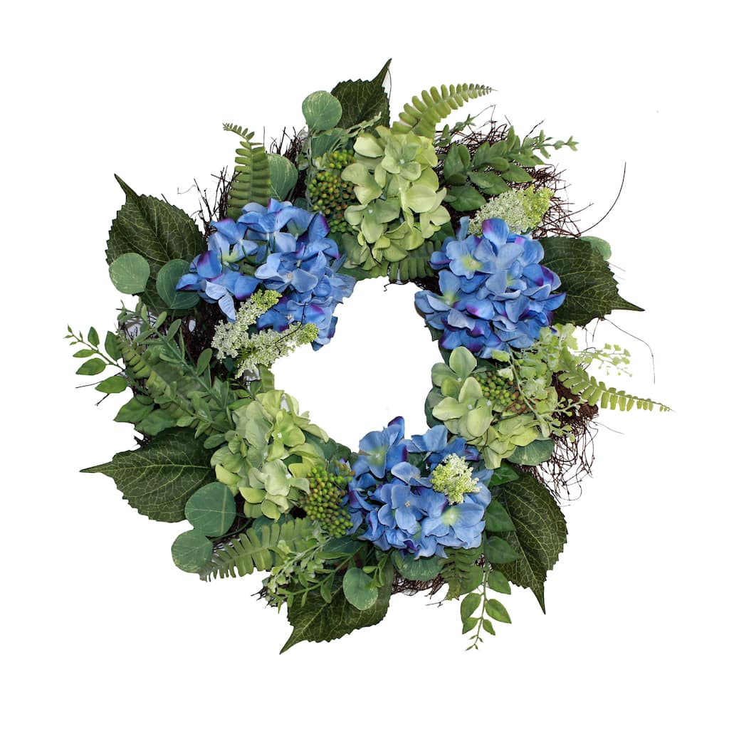 24" Red, White and Blue "Americana" Hydrangea Artificial Wreath - On Sale - Overstock - 31820340